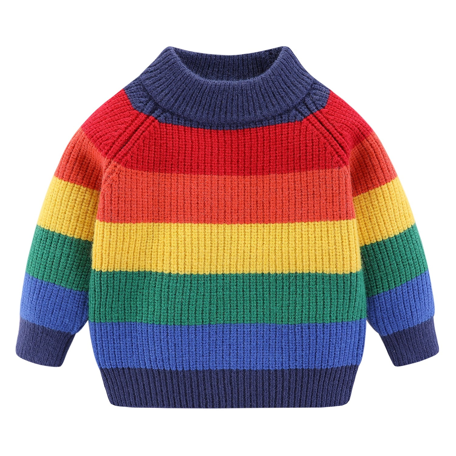 LittleSpring Girls Boys Sweaters with Rainbow Stripes Crewneck Knit ...
