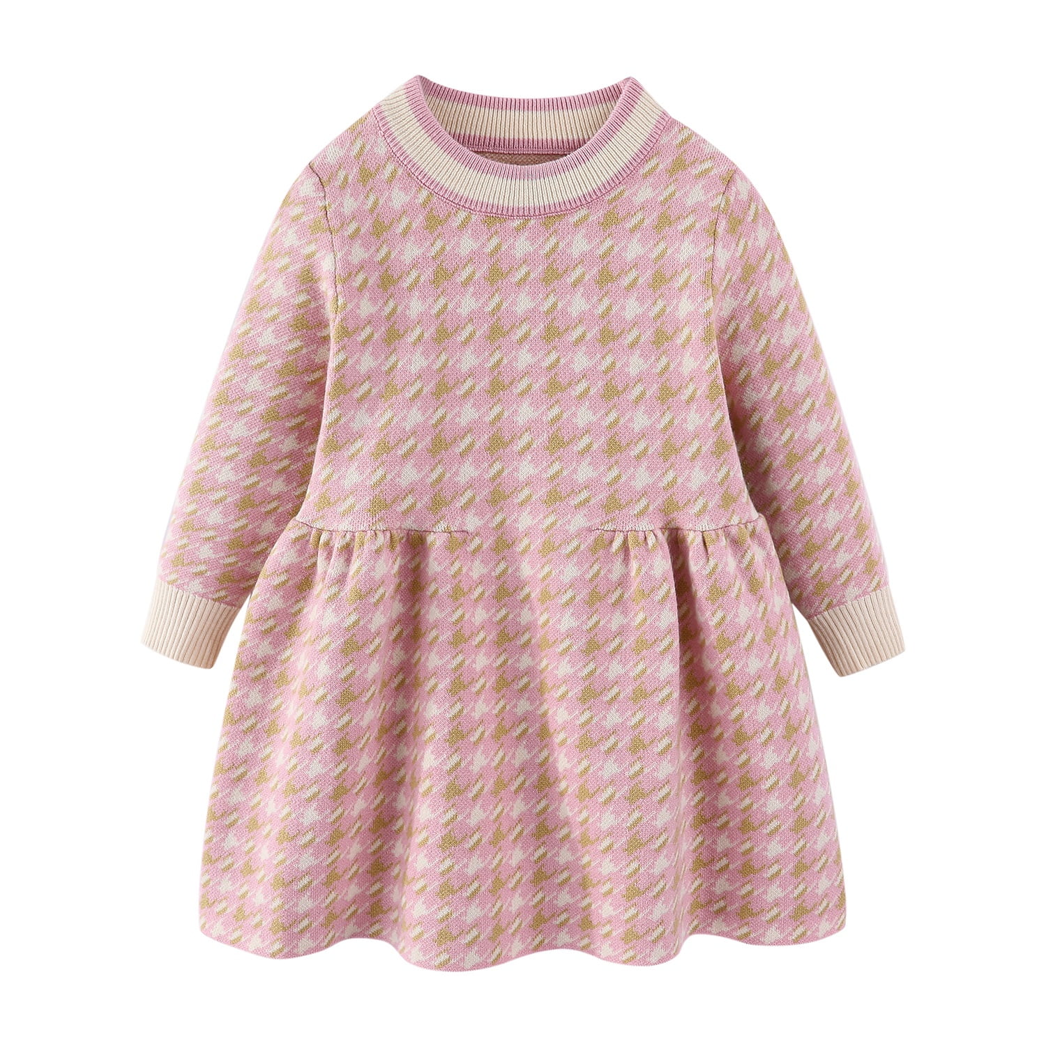 LittleSpring Girls Dress with Chiffon Check Round Neck Pullover Knit ...