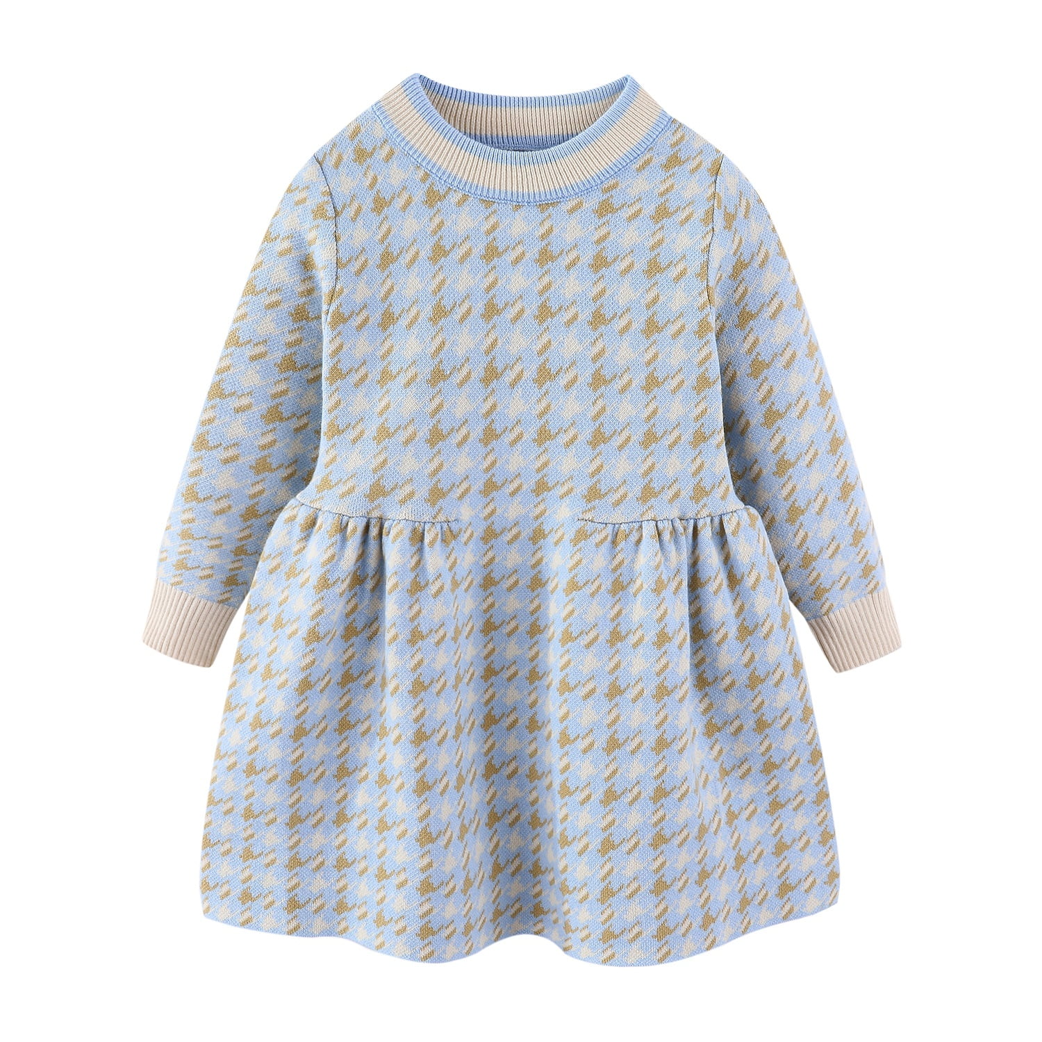 LittleSpring Girls Knit Dress with Plaid Round Neck Clothes for Kids ...