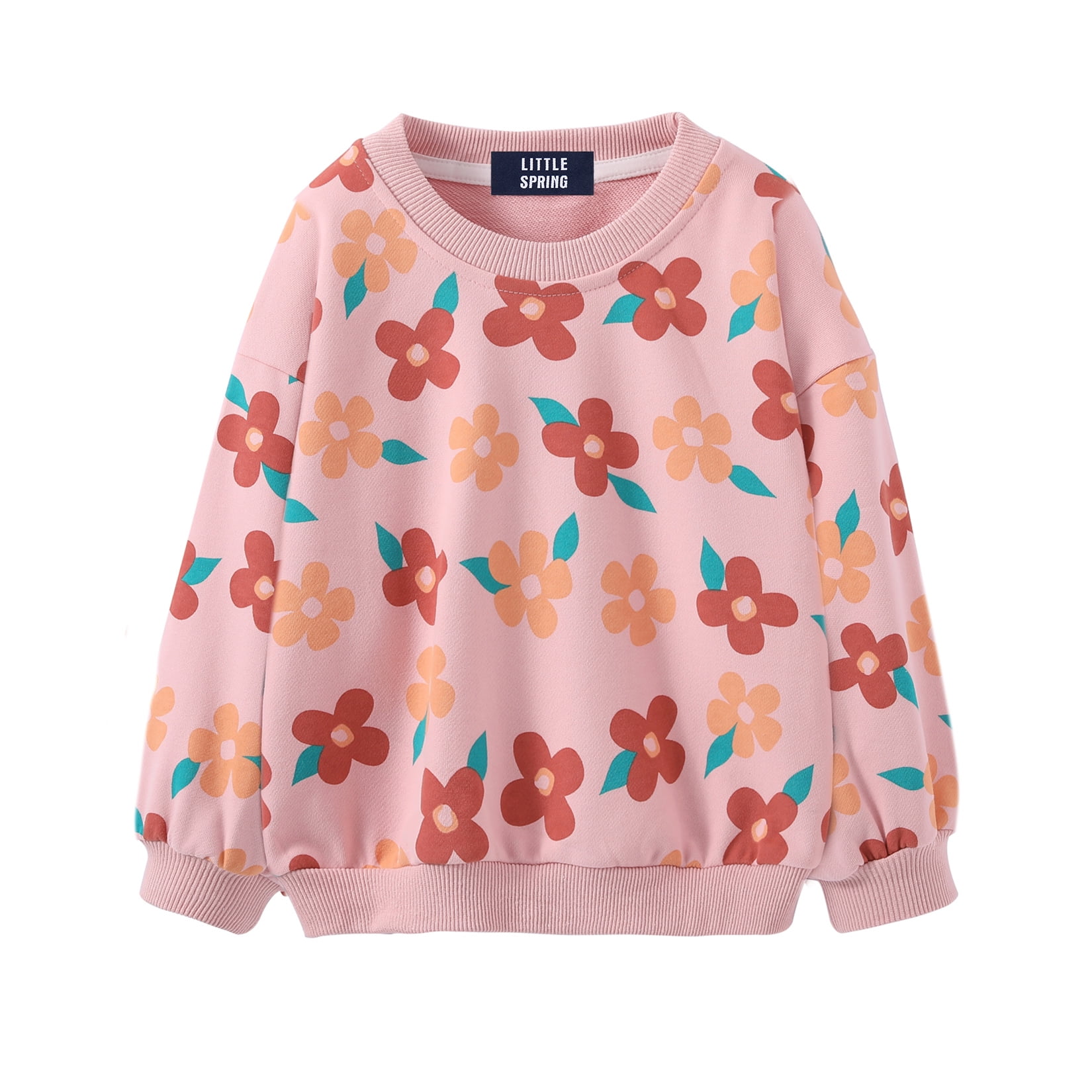 LittleSpring Girls Pullover Sweatshirts with Flower Print Sweatshirt ...