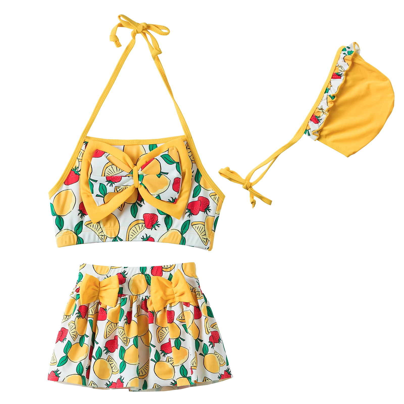 LittleSpring Girls Swimsuit, 3 Piece Bathing Suit Set, Fruit Pattern ...