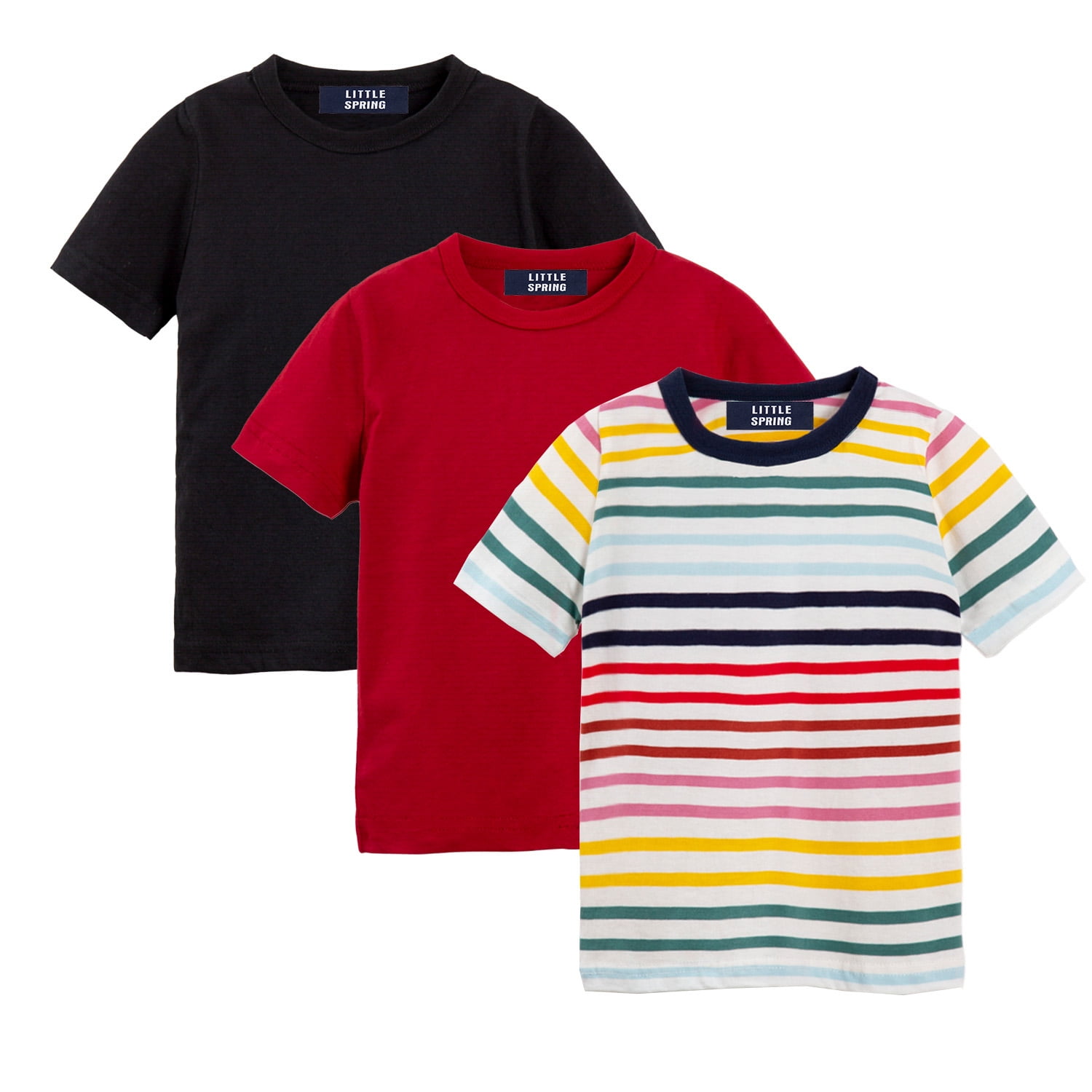 LittleSpring Little Boys 3 Pack Short Sleeve T-Shirt Crew Neck Striped ...