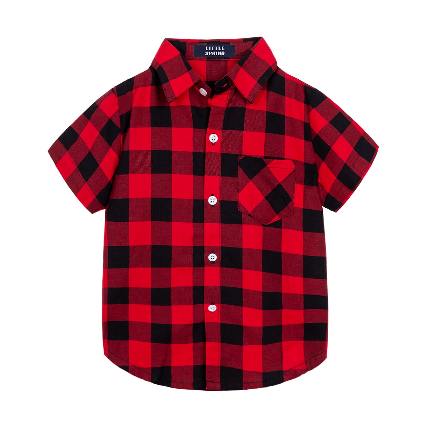 LittleSpring Little Boys Short Sleeve Plaid Shirt Size 7-8 Woven Button ...