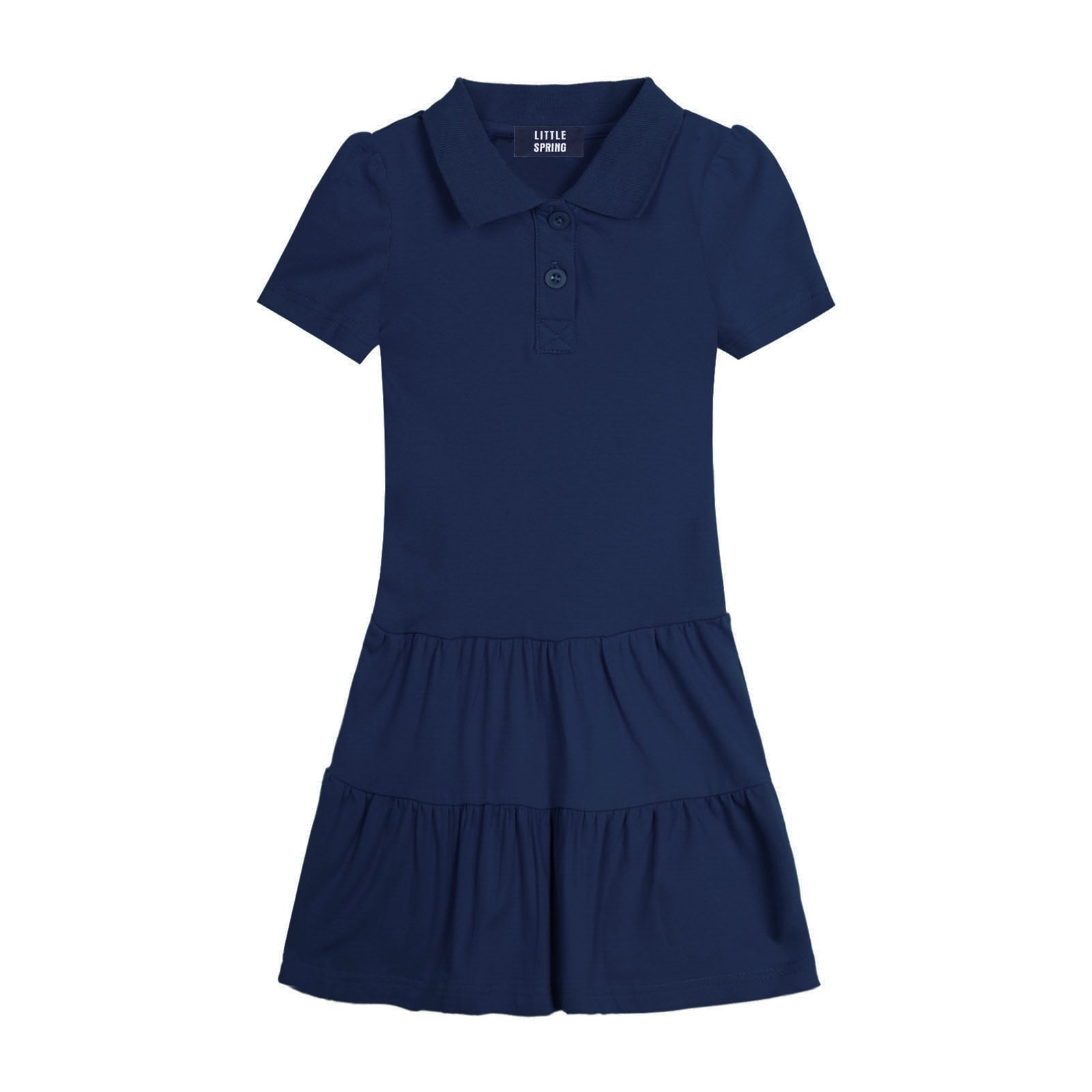 LittleSpring Little Girl Polo Dress Pique Ruffle Size 7 Tiered Dress ...