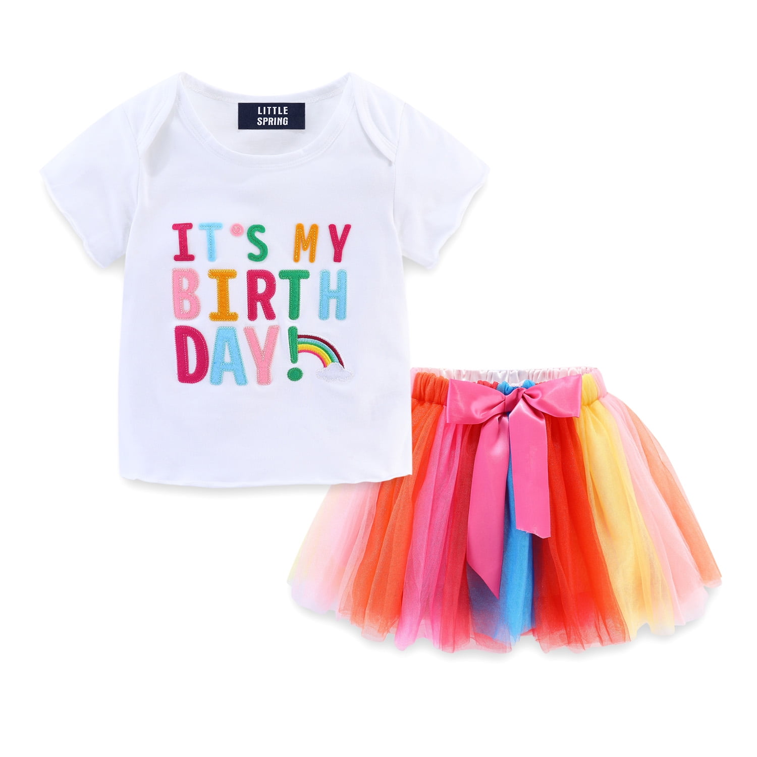LittleSpring Little Girls 5T Birthday Outfit Embroidered T-Shirt and ...