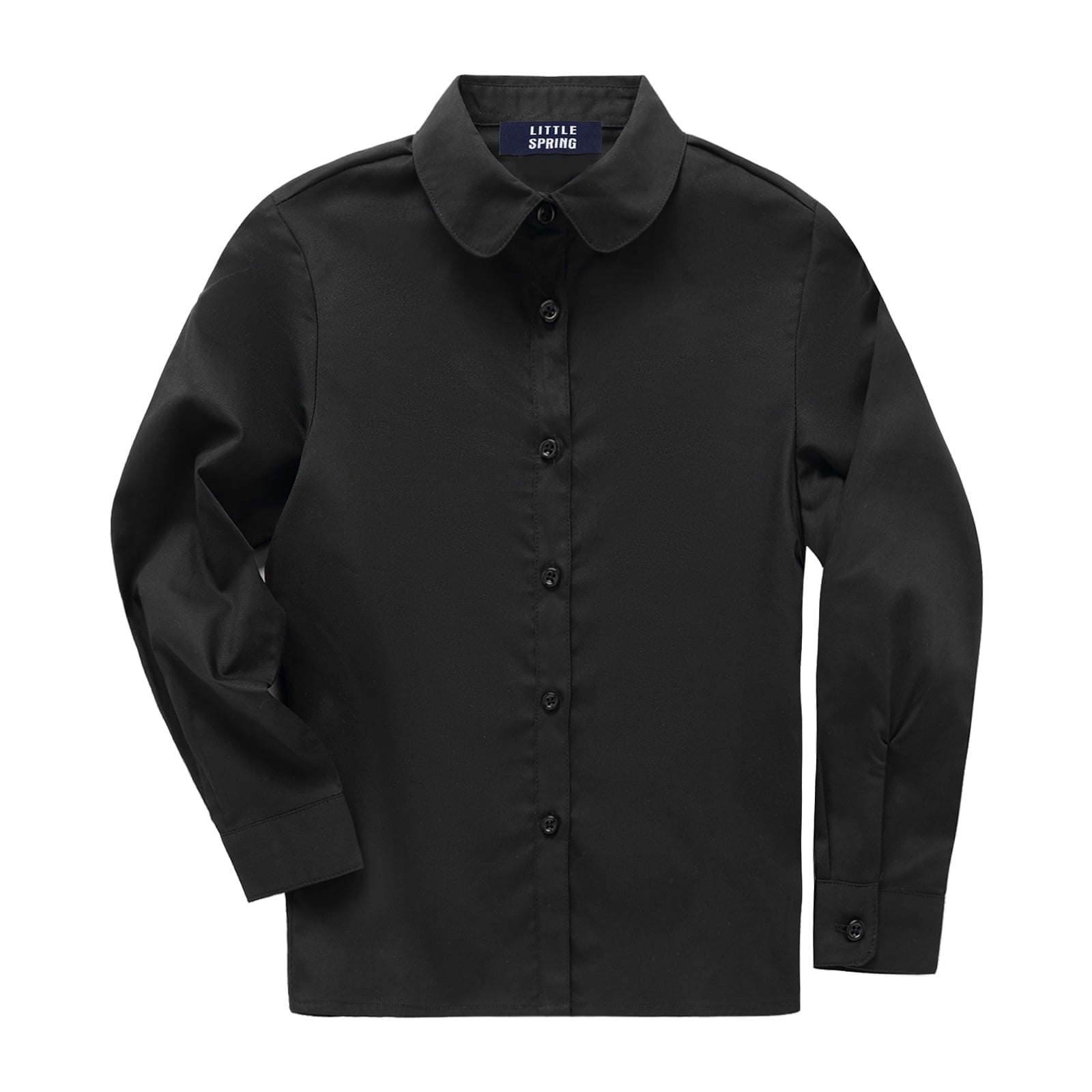 LittleSpring Little Girls' Black Button Down Shirt with Peter Pan ...