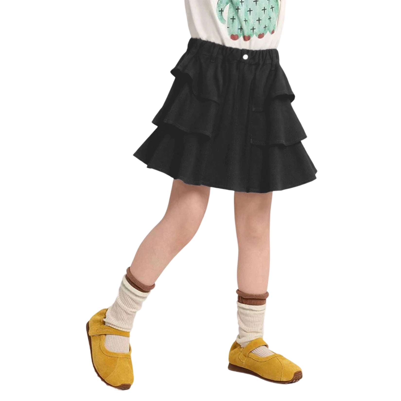 LittleSpring Little Girls Black Skirts Pleated Denim Skorts Elastic ...