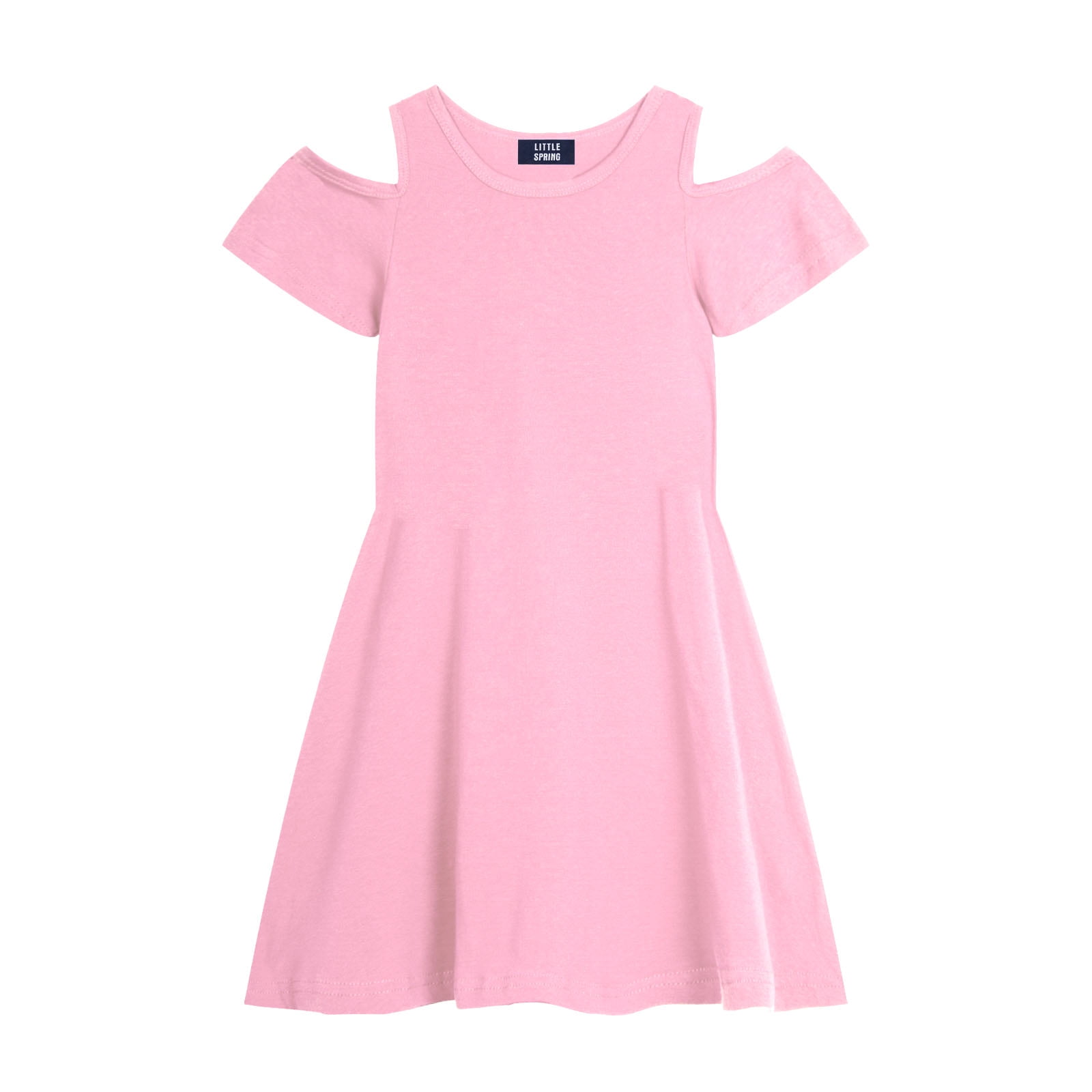 LittleSpring Little Girls Short Sleeve Dress Cold Shoulder Casual Swing ...
