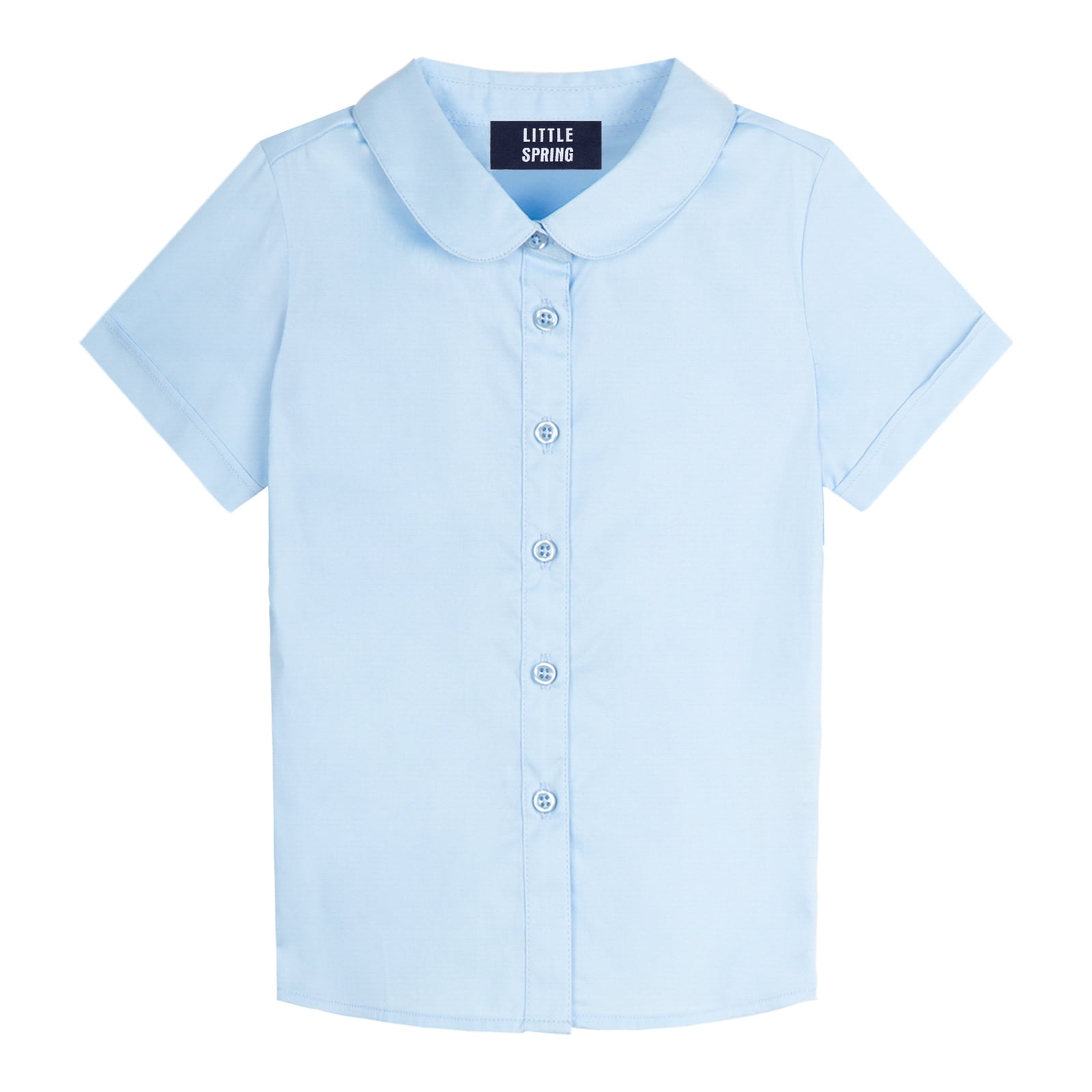 LittleSpring Little Girls Short Sleeve Dress Shirt Peter Pan Collar ...