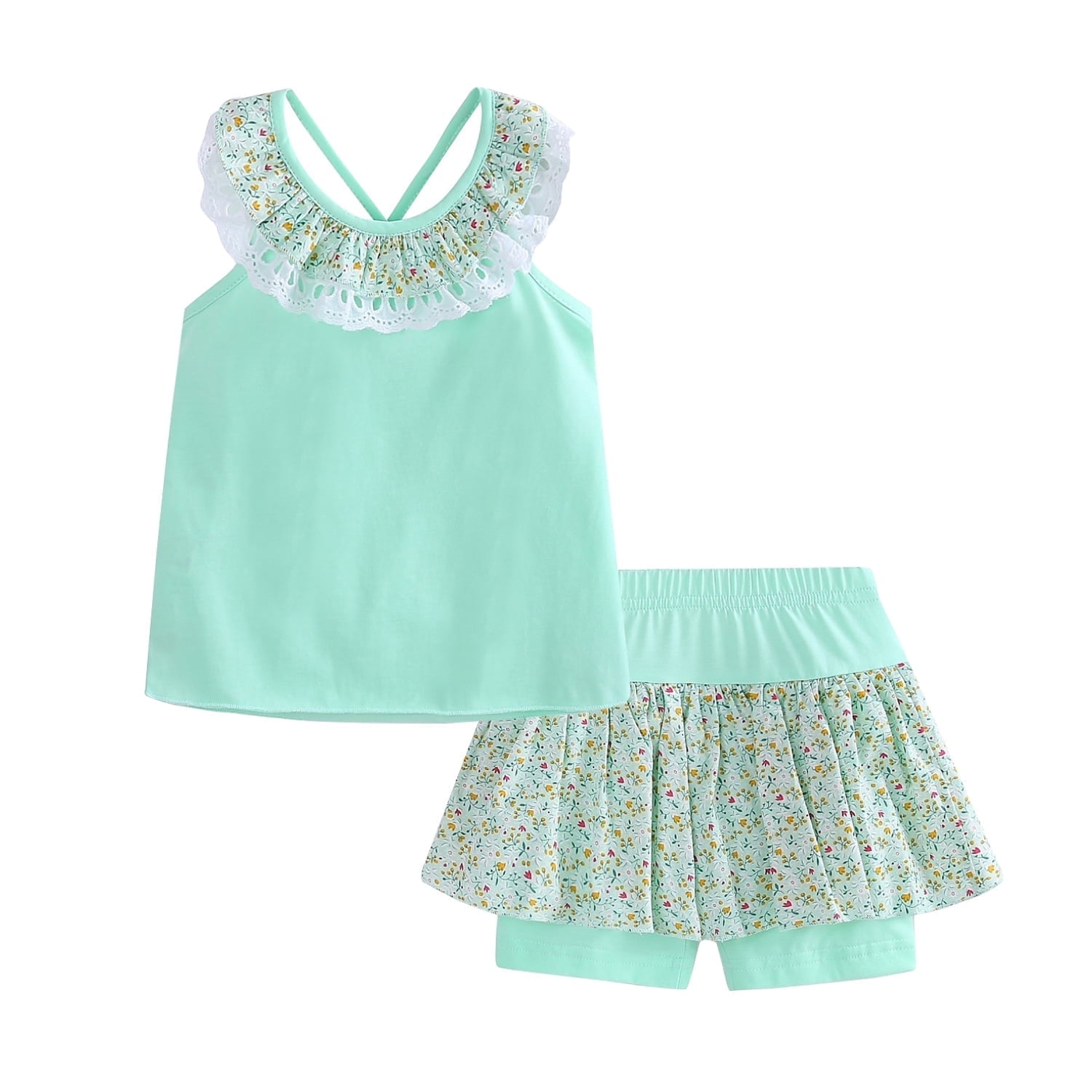 LittleSpring Little Girls Summer 2 Piece Outfits Kids Backless Tank Top ...
