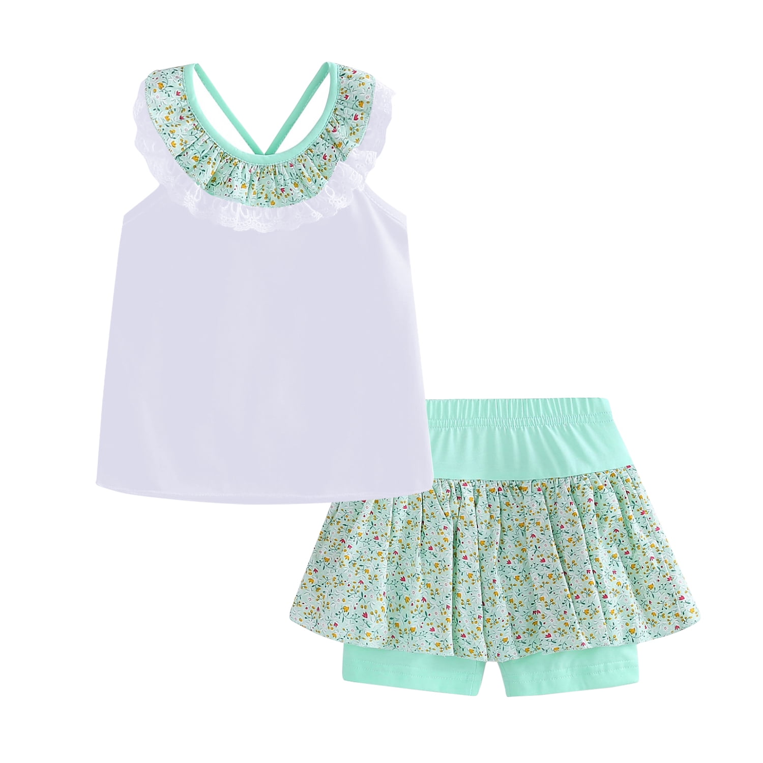 LittleSpring Little Girls Summer 2 Piece Outfits Kids Backless Tank Top ...