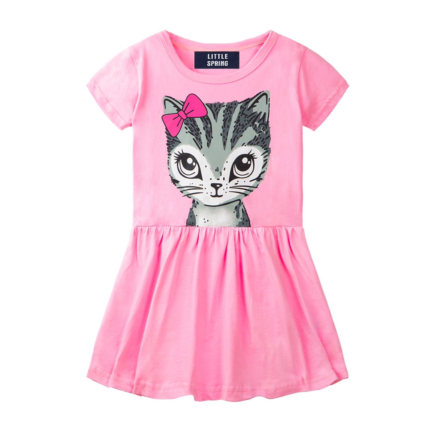 LittleSpring Little Girls Summer Dress Short Sleeve Playwear Dress ...