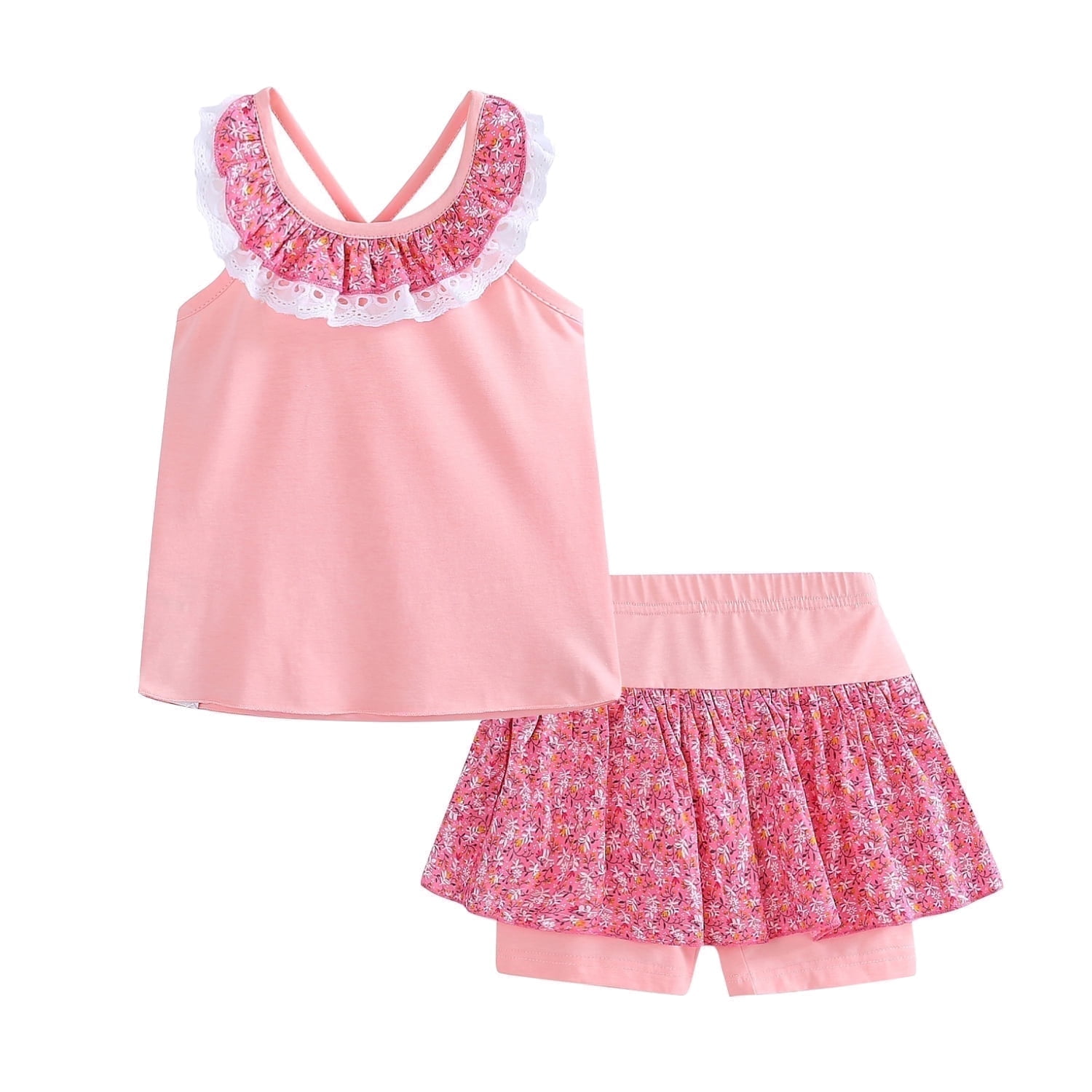 LittleSpring Little Girls Floral Tank Top and Shorts Outfit, Pink, 5T ...