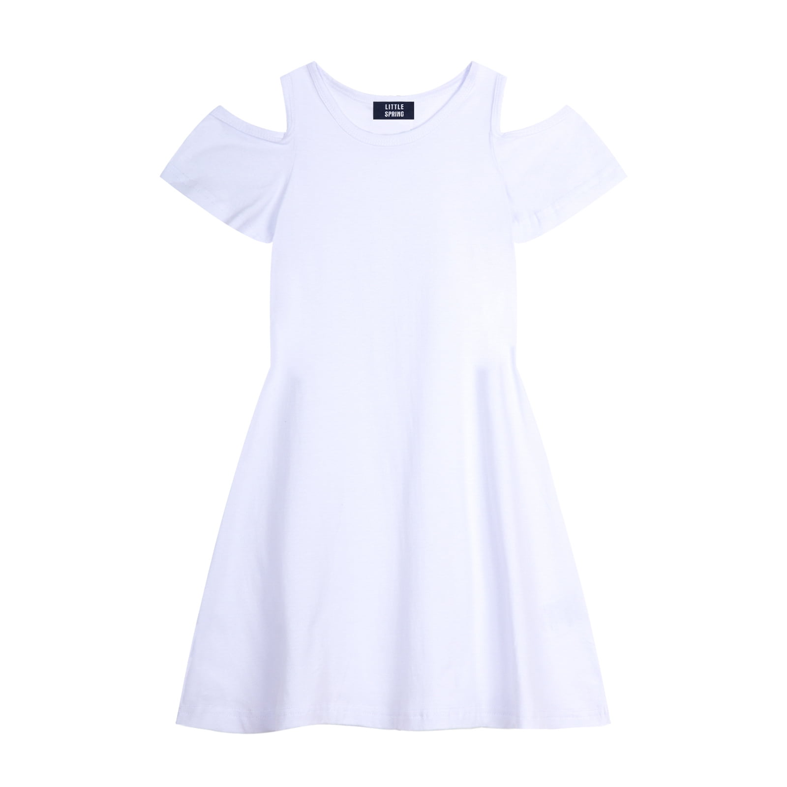 LittleSpring Little Girls Swing Dress Cold Shoulder Summer Dress Short ...
