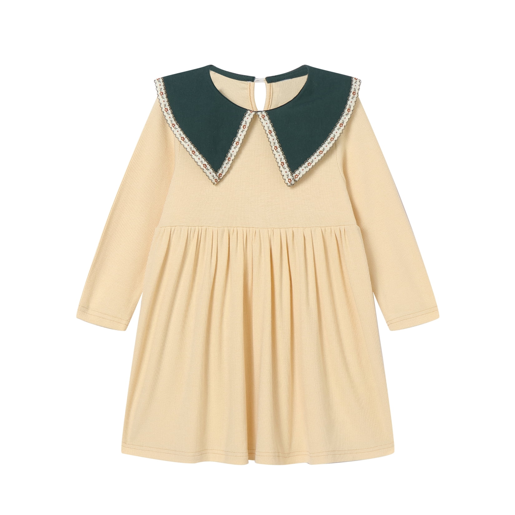 LittleSpring Peter Pan Collar Dress for Girls Long Sleeve Pink Dress ...