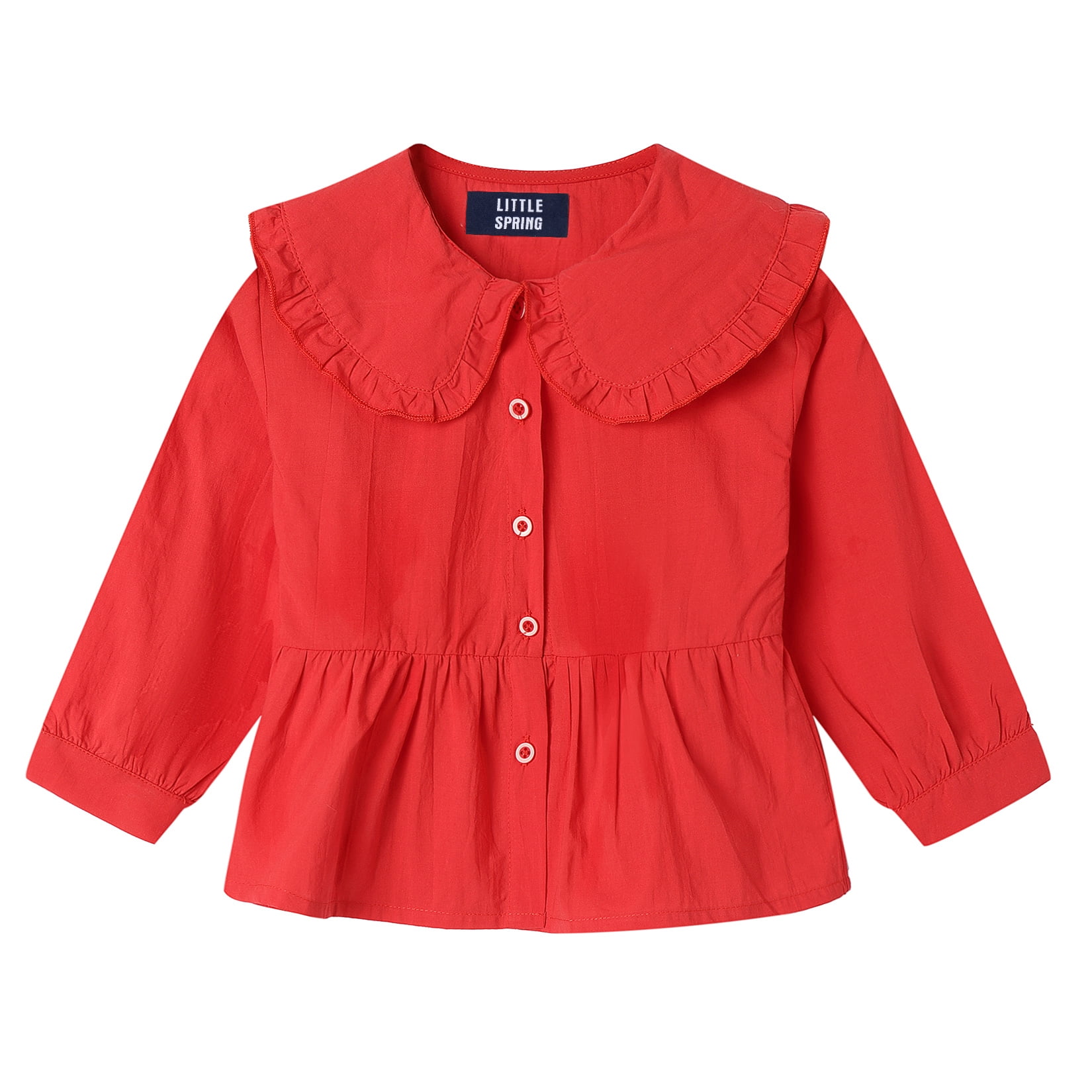 LittleSpring Red Long Sleeve Shirt Girls Button Down Shirt 5T Cotton ...