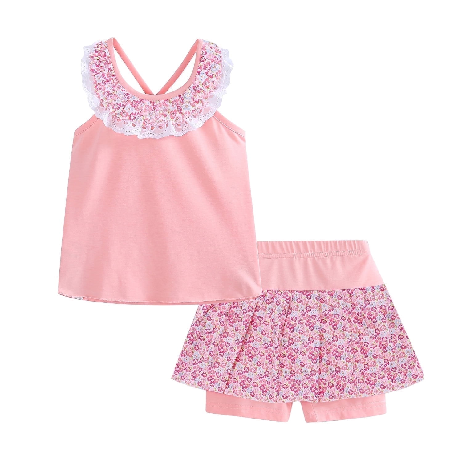 LittleSpring Light Pink Tween Floral Lace Halter Backless Tank Top and ...