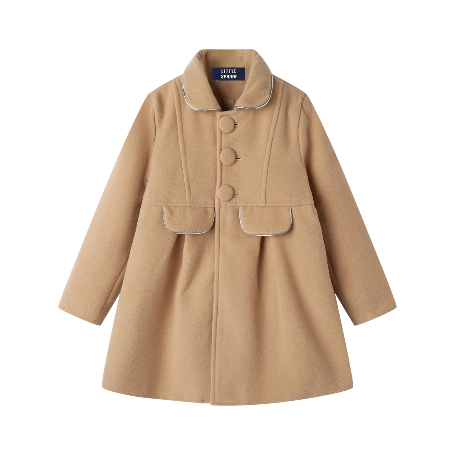 LittleSpring Teen Girl Winter Coat Faux Wool Peacoat Long Sleeve Dress ...