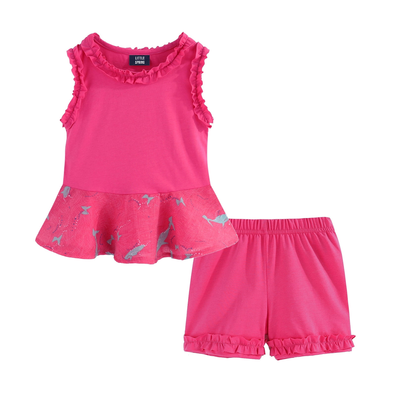 LittleSpring Little Girls 2 Piece Outfits 5T Short Sets Ruffle Tank Top ...