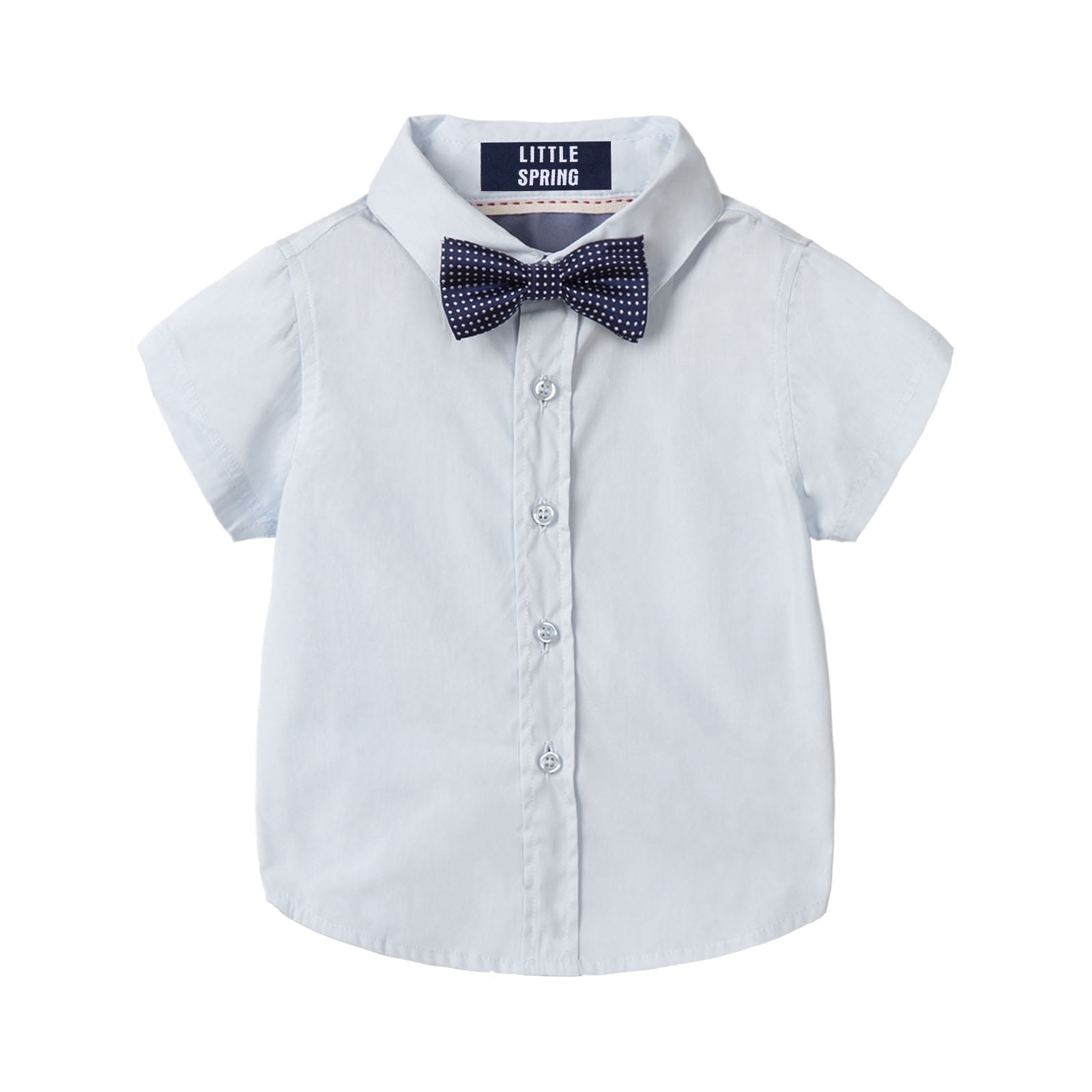 LittleSpring Toddler Short Sleeve Dress Shirt for Boys Button Down ...