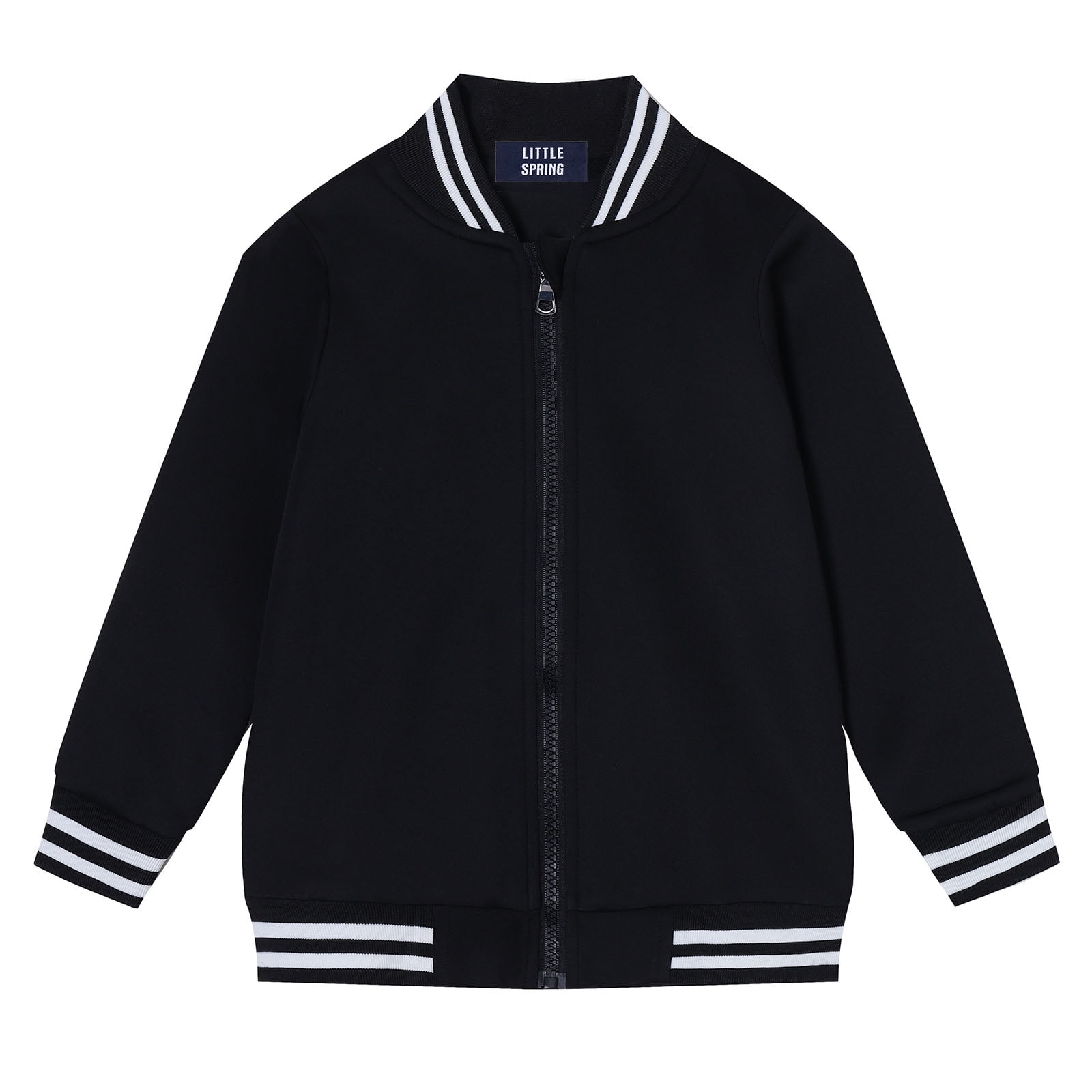 LittleSpring Unisex Kids Black Letterman Jacket Full Zip Bomber Varsity ...