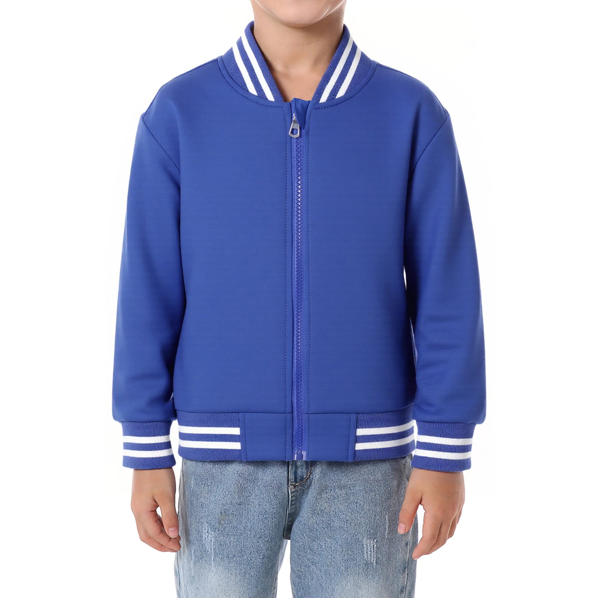 LittleSpring Unisex Kids Blue Letterman Jacket Full Zip Bomber Varsity ...