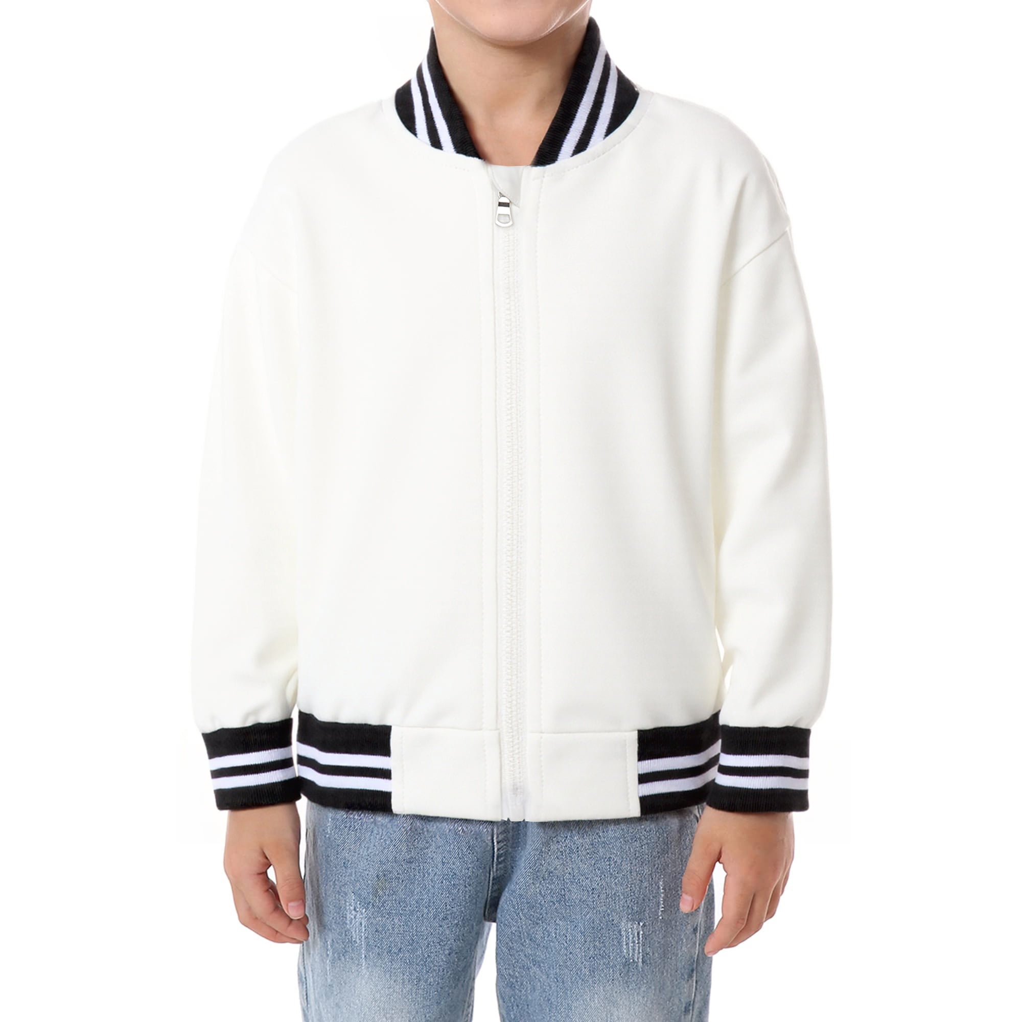 LittleSpring Unisex Kids White Letterman Jacket Full Zip Bomber Varsity ...