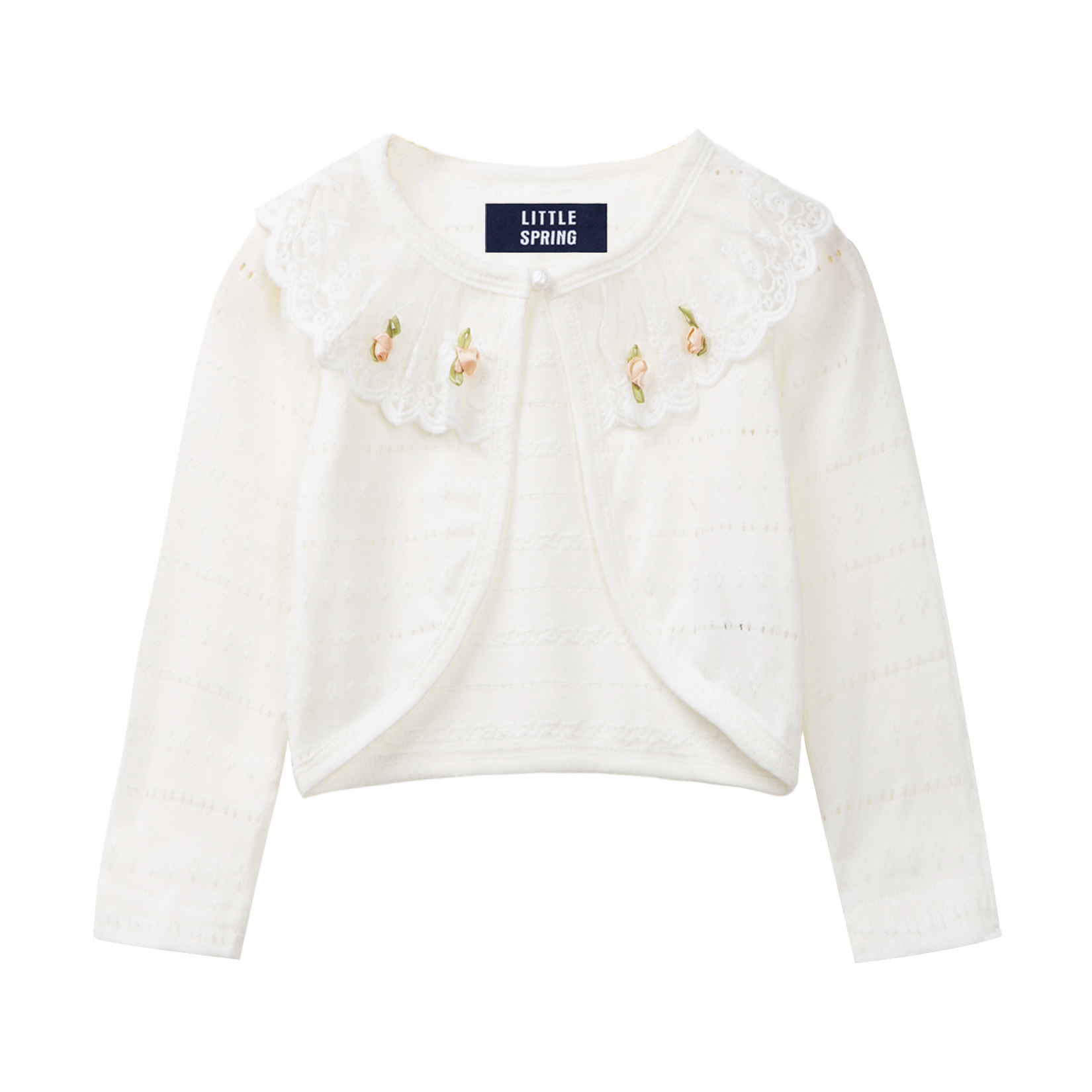 LittleSpring White Cardigan for Girls Shrug Sweaters Long Sleeve ...