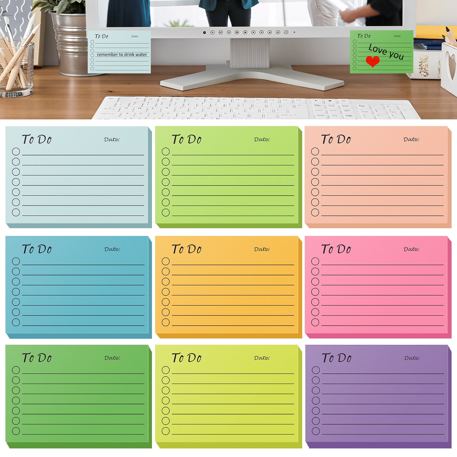 Littleduckling 9Pcs To Do List Sticky Notes 450 Sheets Self-Stick Notes ...
