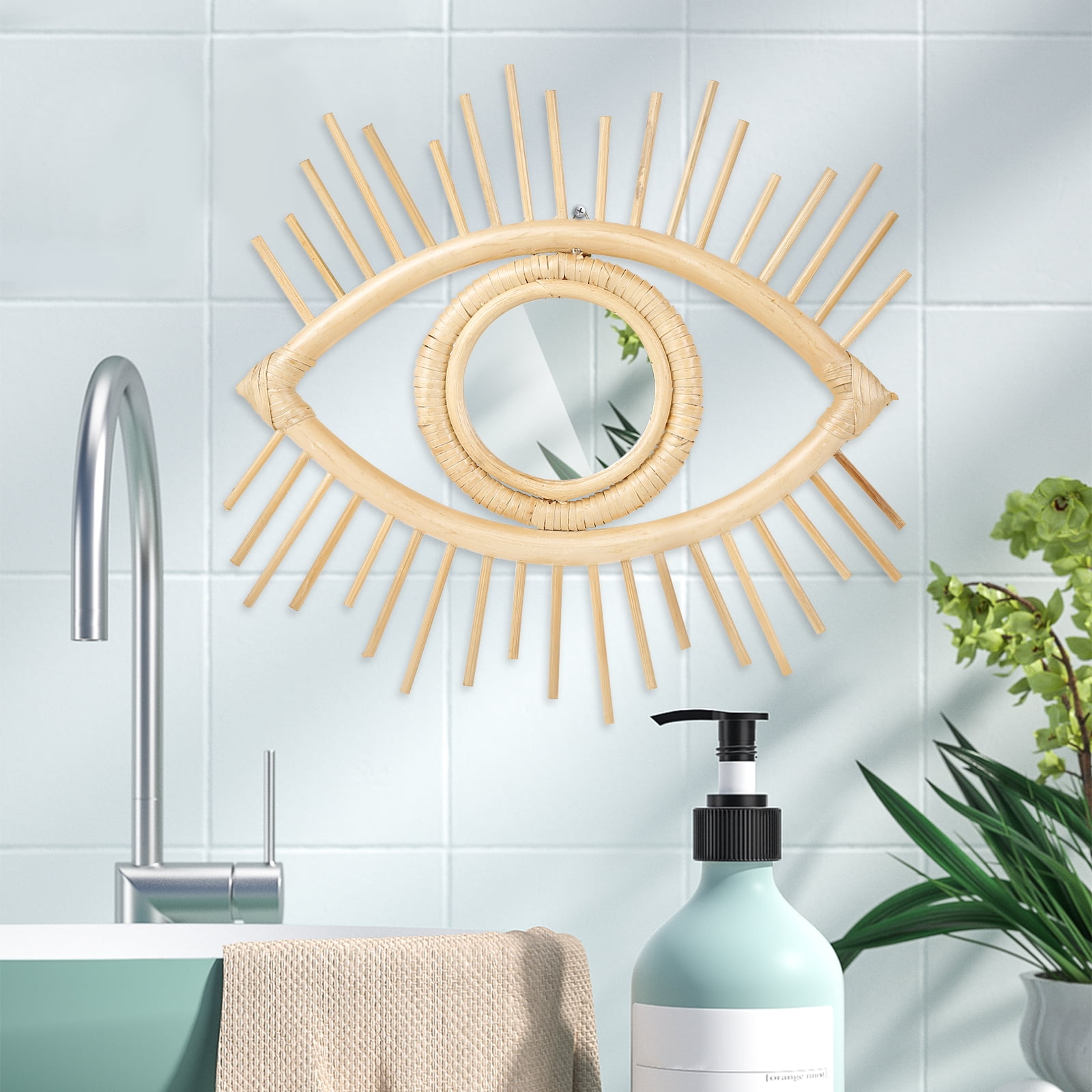 Littleduckling Rattan Mirror Evil Eye Wall Mirror Handmade Wall-Mounted ...