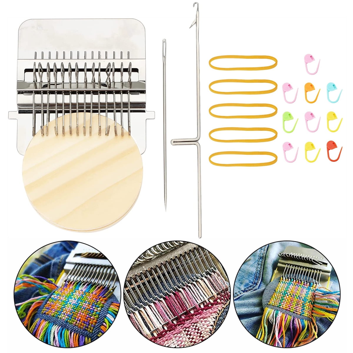 Littleduckling Small Weaving Loom Kit with 14 Hooks Mini Darning Loom ...