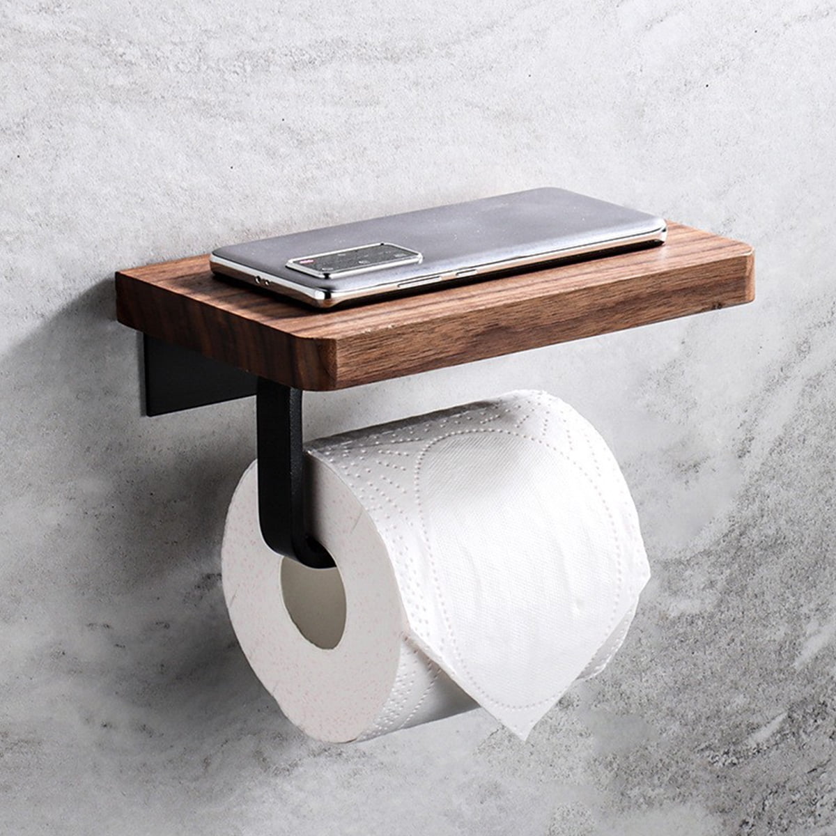 Littleduckling Toilet Bath Tissue Holder, Walnut Shelf, Wall Mounted ...