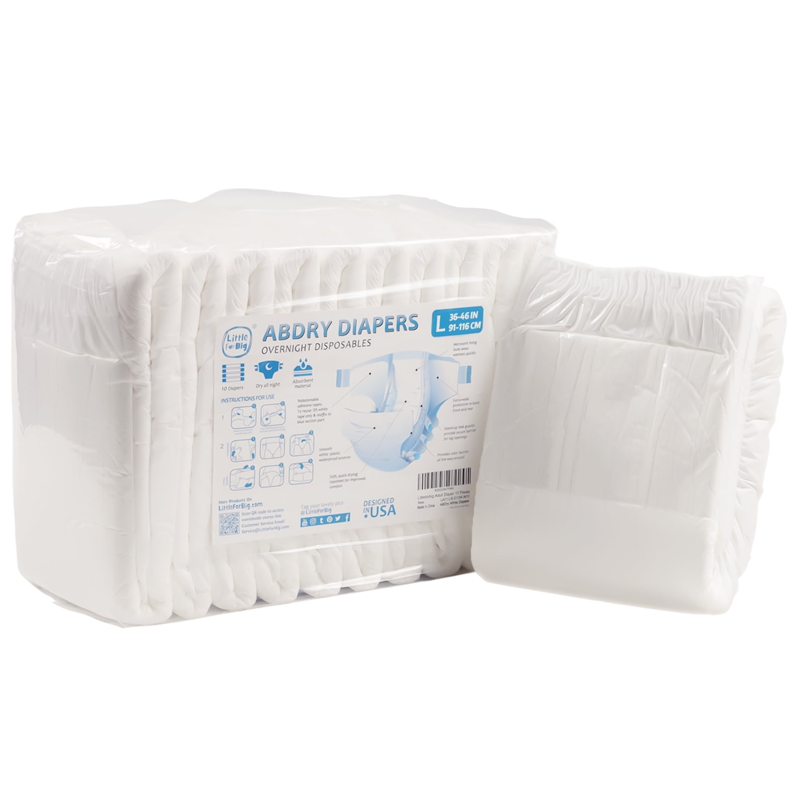 "Littleforbig ABDry Adult Diapers, Large Size 36""-46"", Durable with ...