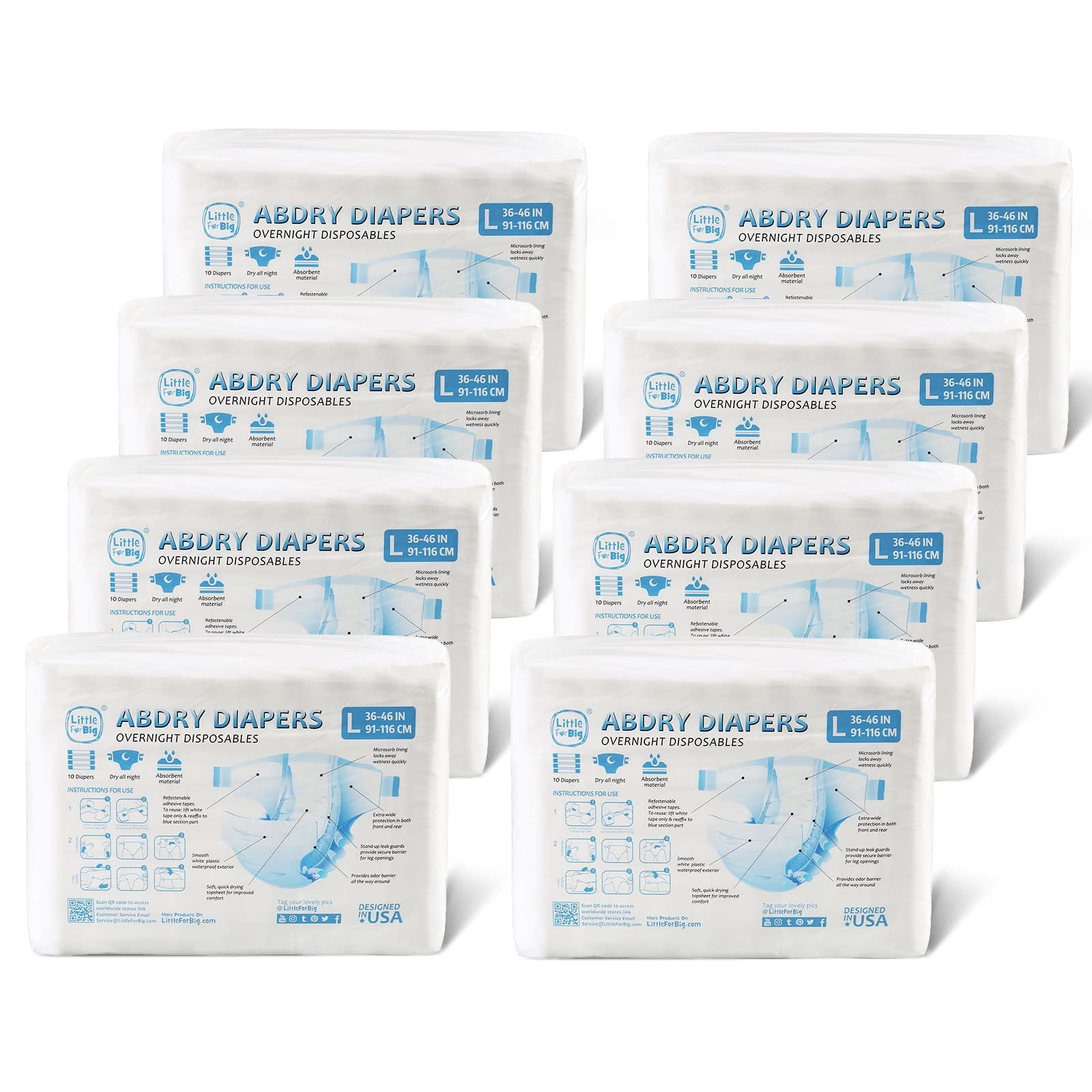 Littleforbig Adult Diaper 80 Pieces (8 Packs) - ABDry White Diapers ...