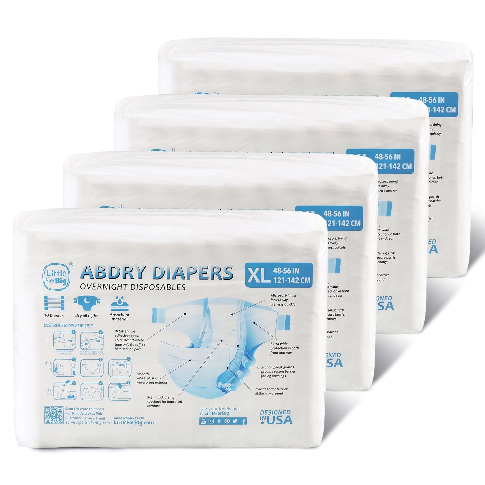Littleforbig Adult Printed Diaper 40 Pieces (4 Packs) - ABDry White ...