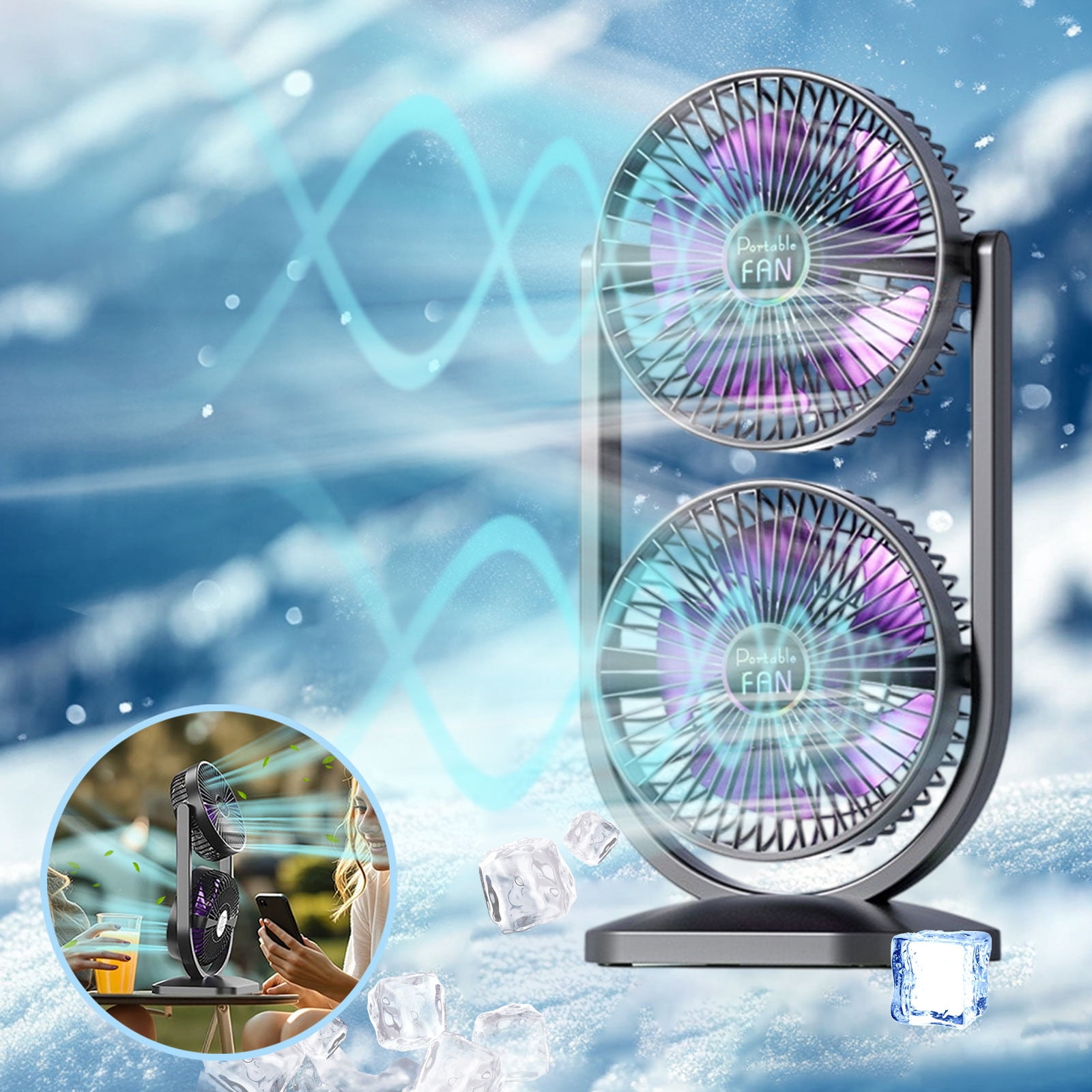 Littleplum Double Head Desk Fan, Anti Slip Bottom,Powerful Quiet ...