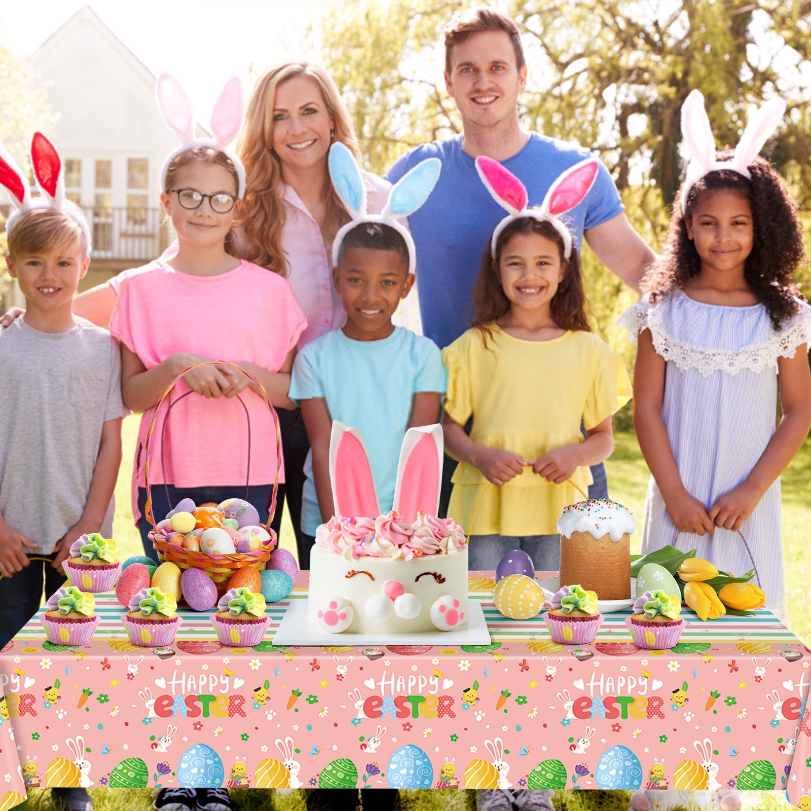 Littleplum Easter Plastic Tablecloth ,Easter Bunny Egg Chick Table ...