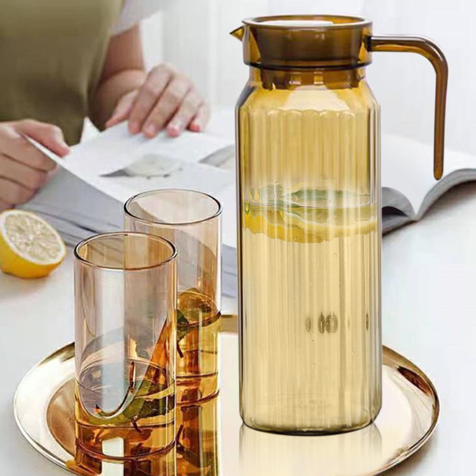 Littleplum Glass Pitcher,Glass Pitcher With Lid, V-shaped Pour ...