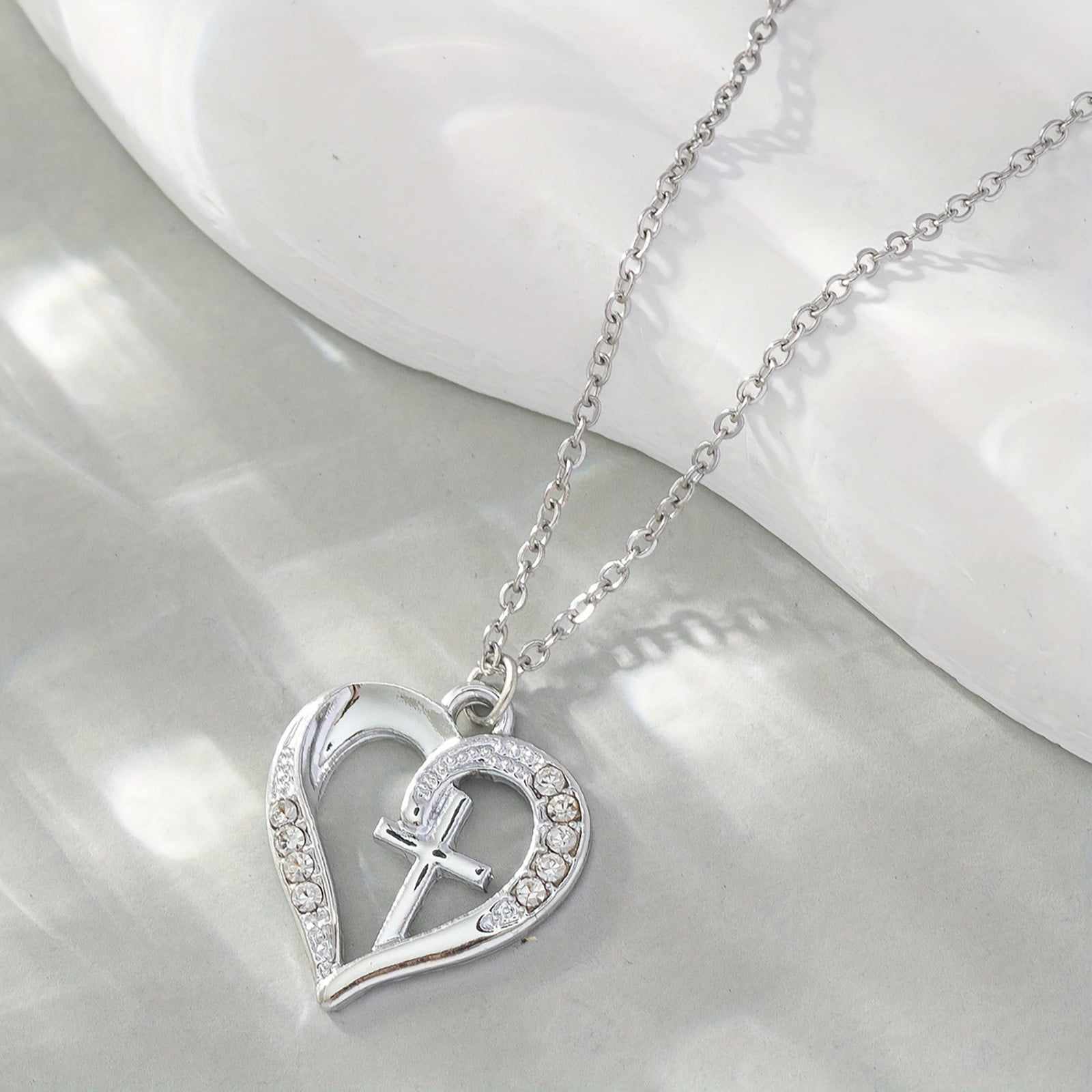 Littleplum Heart Cross Necklace for Women,Cross Pendant,Gift Baptism ...