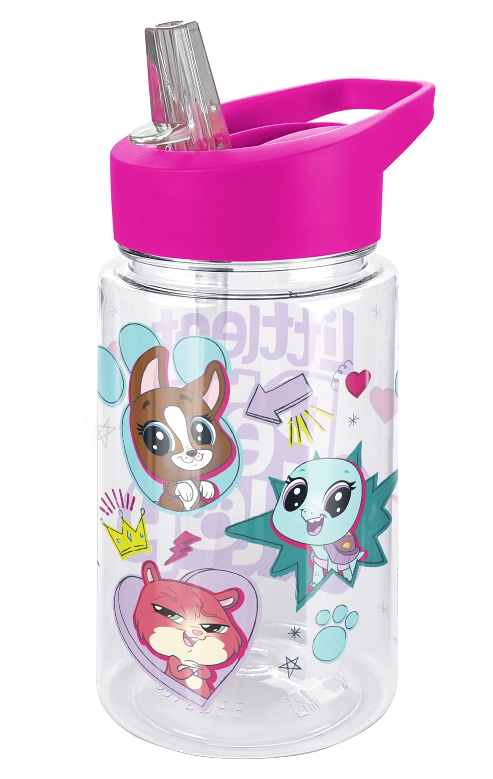 Littlest Pet Shop Kids Tritan Plastic Water Bottle with Straw Lid and ...