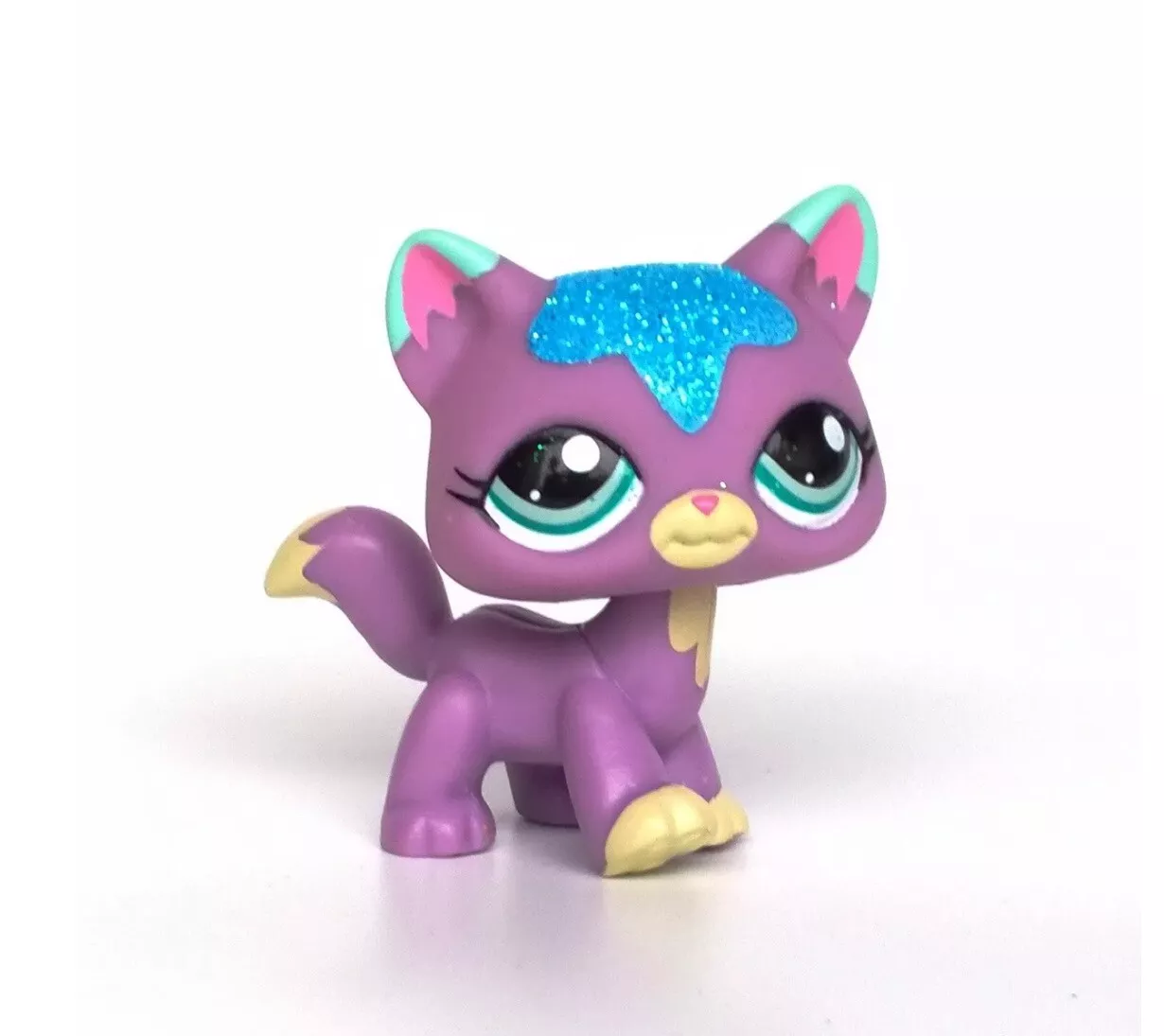 Littlest Pet Shop LPS #2386 purple white maine coon cat teal glitter ...