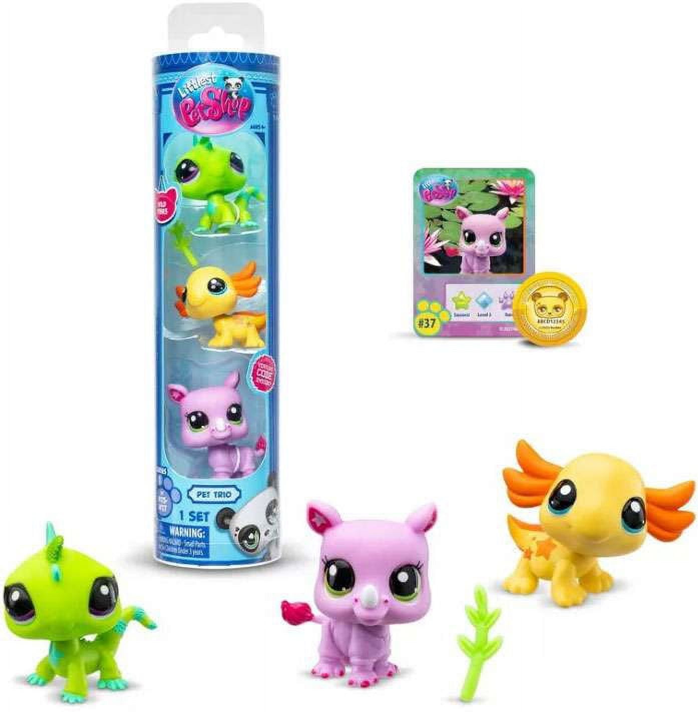 Littlest Pet Shop Pet Trio Wild Vibes Mini Figure 3-Pack (Axolotl, Rhino & Iguana, Card, Virtual ...