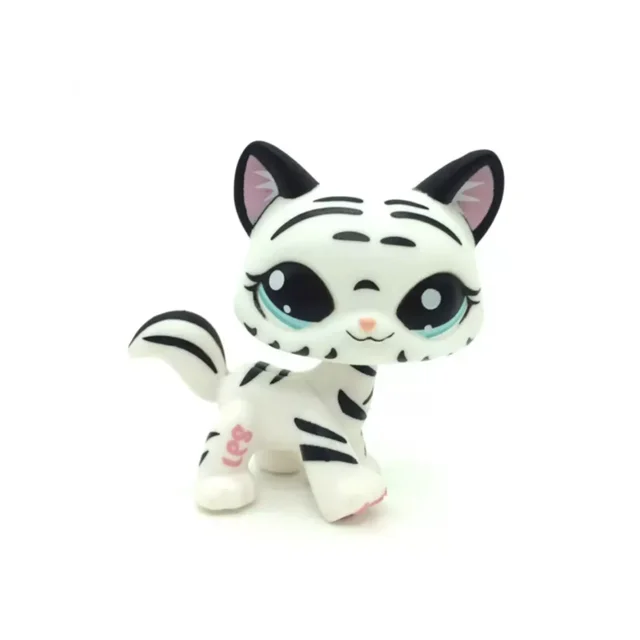 Littlest Pet Shop Tiger Cat Kitty White Striped With Aqua Blue Eyes ...