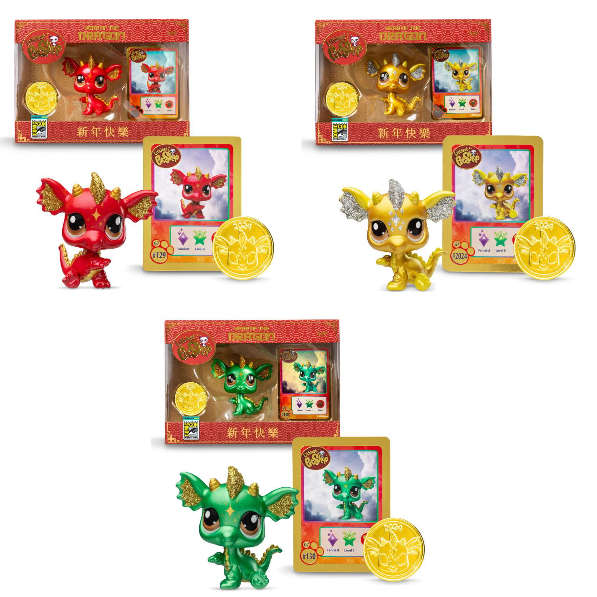 Littlest Pet Shop Year of the Dragon Red, Green & Gold Set of 3 Sets ...