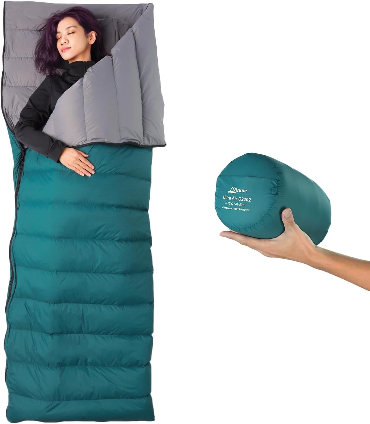 Litume 3-Season Ultra Compact Down Sleeping Bag, Lightweight 700 Fill ...