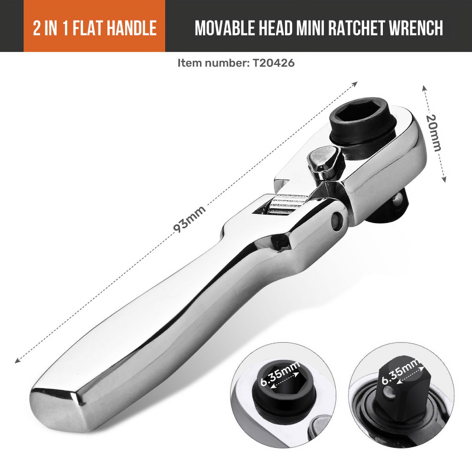 LituoTools 2-in-1 Mini Ratchet Wrench Movable Head Handle Double-Ended ...