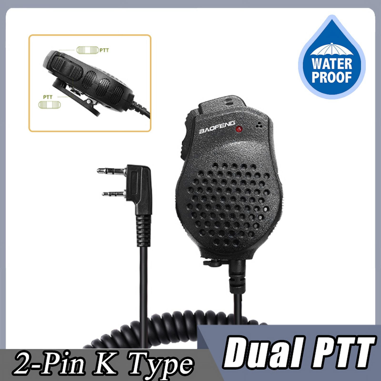 LituoTools UV-5R PTT Waterproof UV-9R Walkie Talkie Speaker Radio Microphone Keenwood 2-Pin Type ...