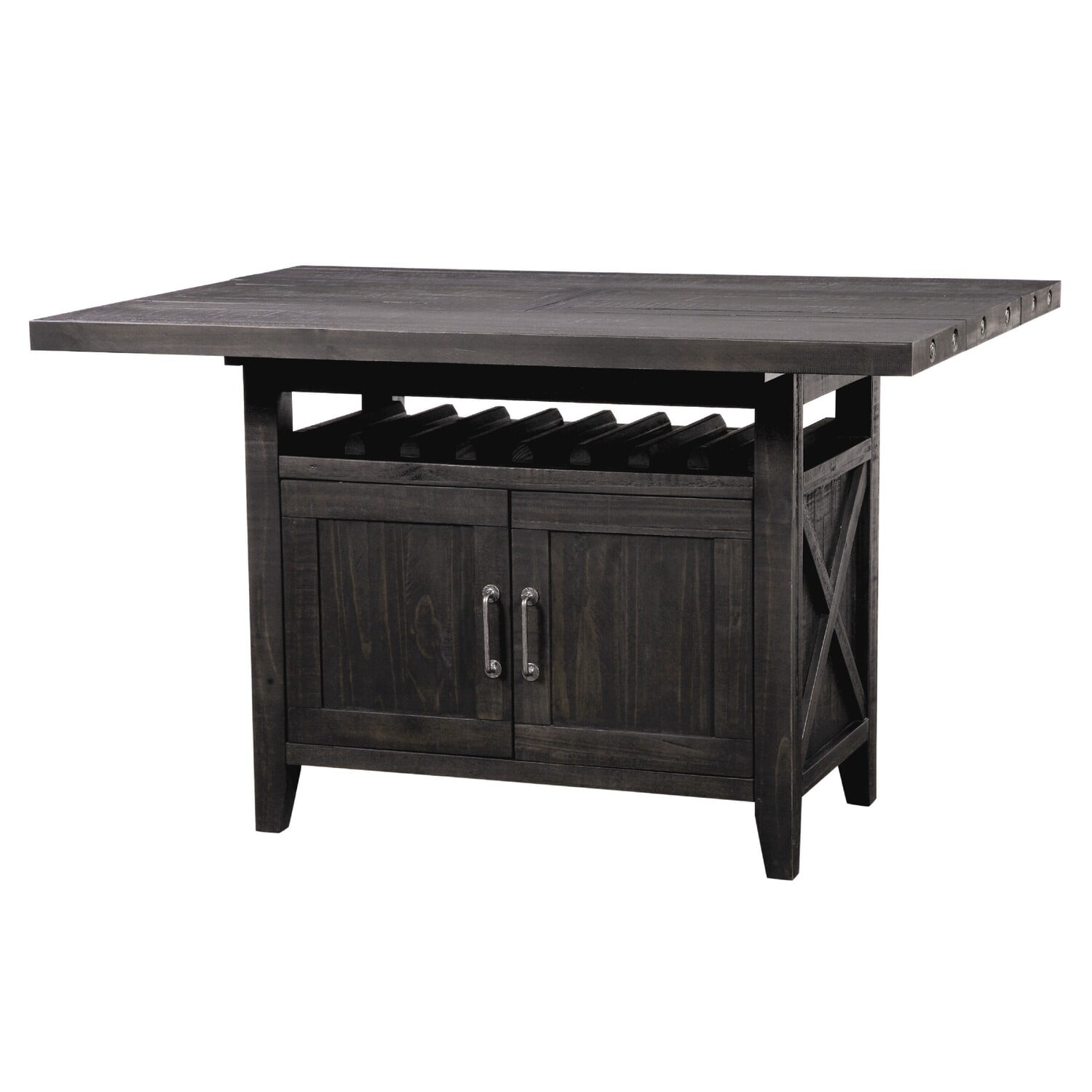 Liu 58 Inch Counter Height Table- Acacia- 2 Cabinets- Exposed Bolts ...