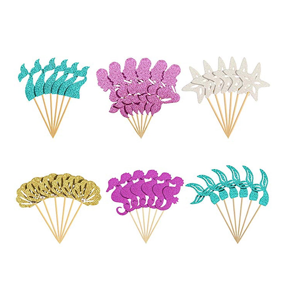 OFFIGAM Assorted Color Wooden Cupcake Picks Ocean Theme Birthday Party ...