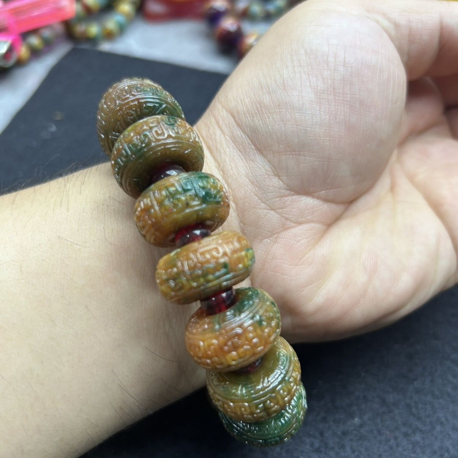 Liuli Hui Pattern Bead Bracelet Tire Shaped Buddhist Prayer Beads ...